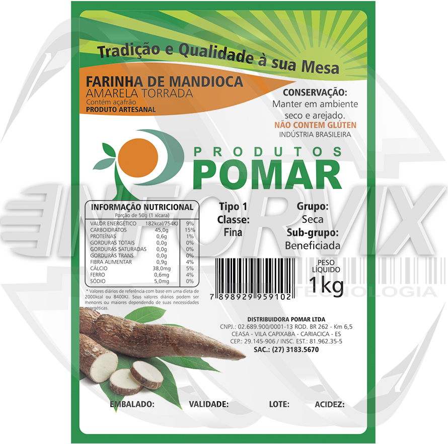 ETIQUETA 88X128/1 PERSONALIZADA/POMAR FARINHA DE MANDIOCA AMARELA ...